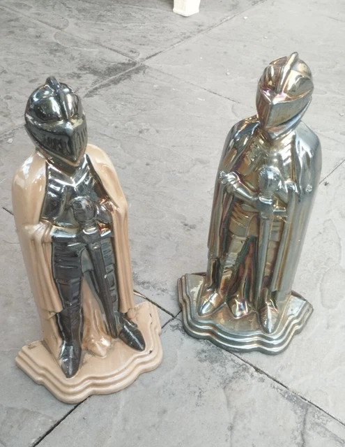 2 X ANTIQUE Cast Iron Enamelled Fireside Knight Companion Sets Open ...
