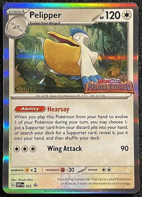 POKÉMON PALDEA EVOLVED Étoile Noire Promo Pelipper SVP022 Staff Promo presque comme neuf. EUR 65 ...