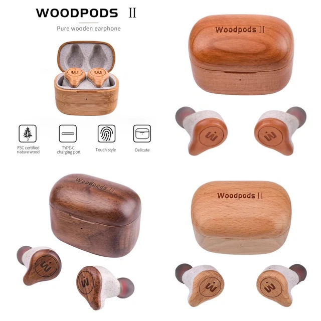 WOODPODS II HOLZ Design Kopfhörer TWS Bluetooth Headset Kabellos EUR 39 ...