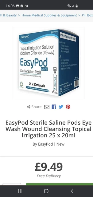 EASYPOD STERILE SALINE Pods Eye Wash Wound Cleansing Topical Irrigation ...