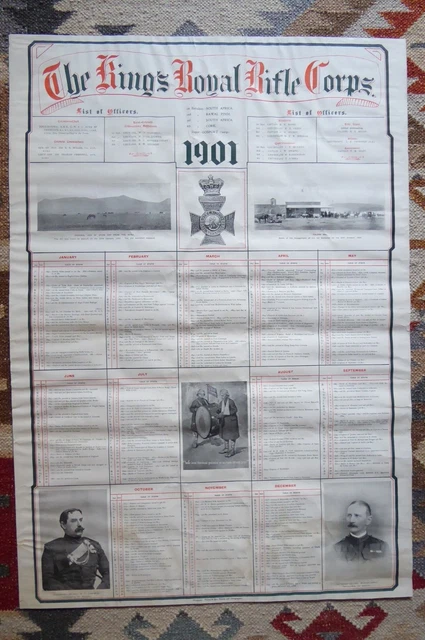 THE KING`S ROYAL Rifle Corps large wall Table of Events poster 1901 ...