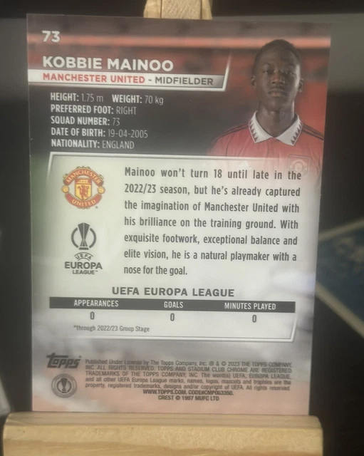 CARTA ROOKIE KOBBIE mainoo Topps Stadium Club Manchester United Premier ...