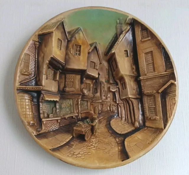 VINTAGE CHALKWARE PLASTER WALL PLAQUE-EW Usher ,'50's -Medieval 'York ...