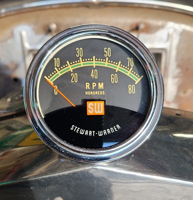 VINTAGE STEWART WARNER Greenline Tachometer Tach 8k. Hotrod Gasser ...