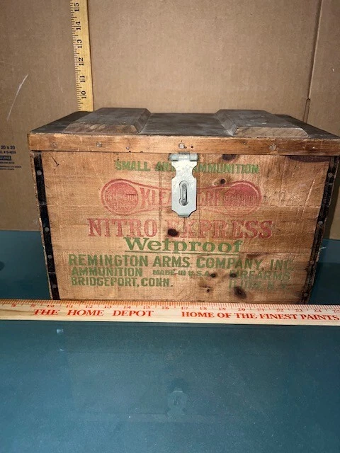 VINTAGE REMINGTON NITRO Express Small Arms 16GA Wood Ammo Crate/Box w ...