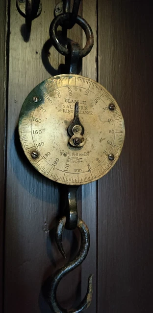 VINTAGE ANTIQUE SALTER 200 lbs Weighing Scale. Brass and Cast Iron ...