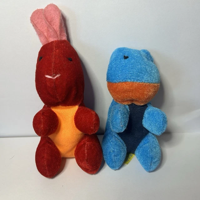 BANANAS TWO SMALL Teddies Red Rabbit and Blue Dinosaur Soft Toys ...