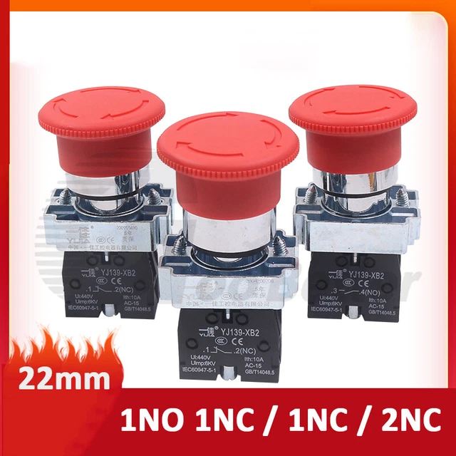 22MM EMERGENCY STOP Push Button Switch Latching E-Stop Switches 1NC/1NO 1NC/2NC EUR 5,56 ...