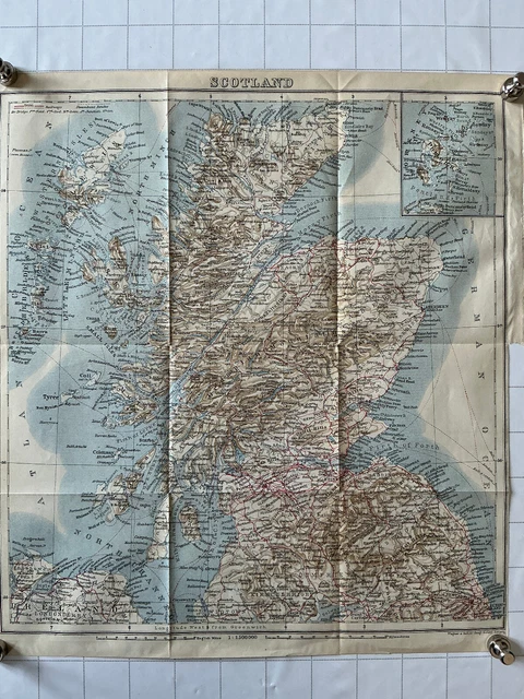 SCOTLAND 1910 ORIGINAL Antique County Map LARGE Railway Steamboat ...