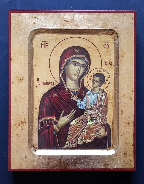 GREEK RUSSIAN ORTHODOX Lithography Icon Our Lady Portaitissa 14cm x ...