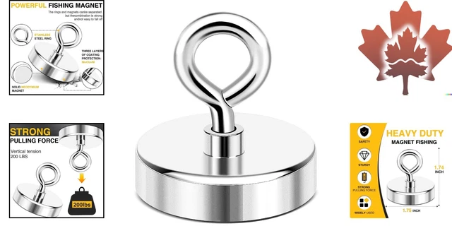 SUPER STRONG FISHING Magnets - 200 lbs Pulling Force, Eyebolt - 44mm ...