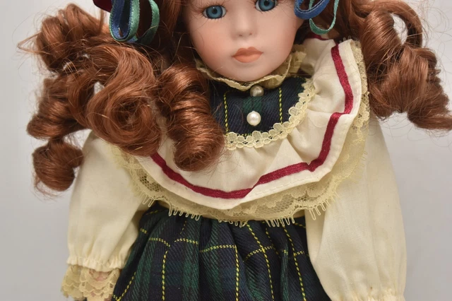 VINTAGE PORCELAIN DOLL Scottish School Girl Ginger Hair Brown Eyes £4. ...