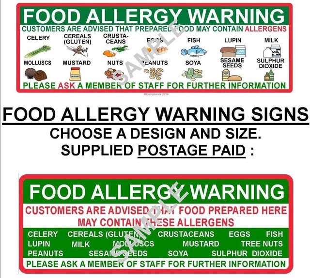 FOOD SAFETY ALLERGY Allergen Warning Poster Sign 2 Designs 3 Sizes ...