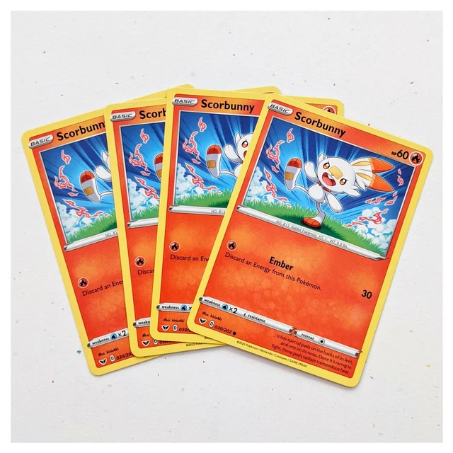 SWORD AND SHIELD Pokemon TCG: Scorbunny 030/202, Four Card Set EUR 7,36 - PicClick FR