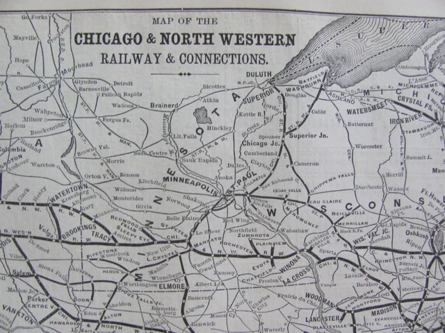 1890 SEPT CHICAGO & North Western Railroad Original System Map C&Nw Rr ...