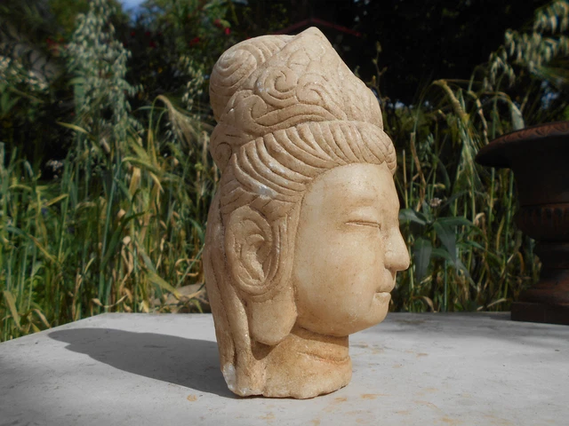 ANCIENNE STATUE PIERRE sculptée tête divinité indienne hindou Asie Bouddha buste EUR 85,00 ...