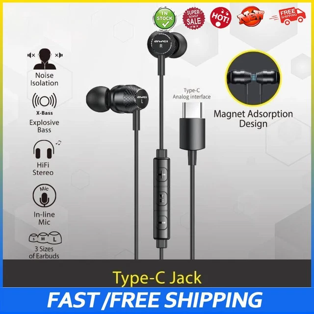 IN EAR EARBUDS USB Type C Plug Stereo Headphones HiFi Bass Sound ...