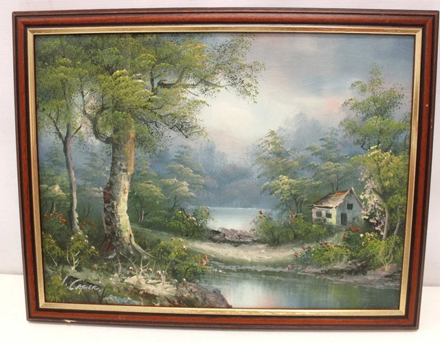 IRENE CAFIERI LAKESIDE Shack Landscape SIGNED ORIGINAL Oil Painting ...