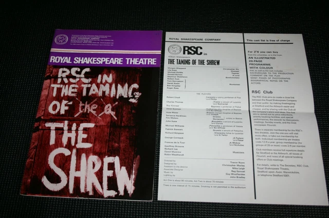 THE TAMING OF The Shrew - 1967 RSC Theatre Programme & Cast - Ben ...