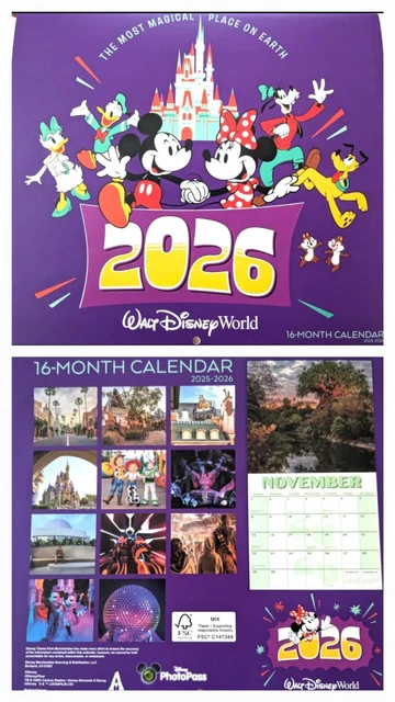 2025 2026 WALT Disney World Full Color 16 Month Official Wall Calendar ...