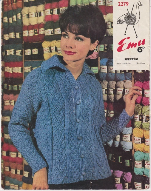 ORIGINAL VINTAGE EMU knitting pattern 2279 - Lady's jacket with collar ...