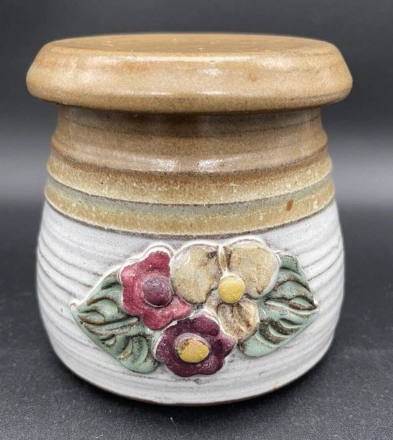 STUDIO ART POTTERY Stoneware Butter Bell Crock Keeper Floral Cottage ...