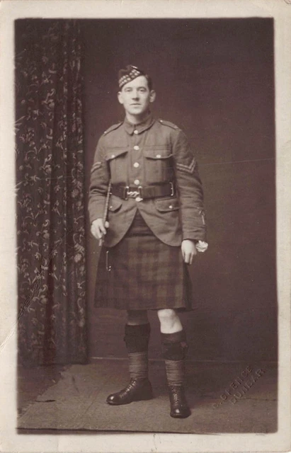 WW1 SOLDIER MILITARY Glen Garry Kilt Swagger Stick G.Spence Dunbar ...