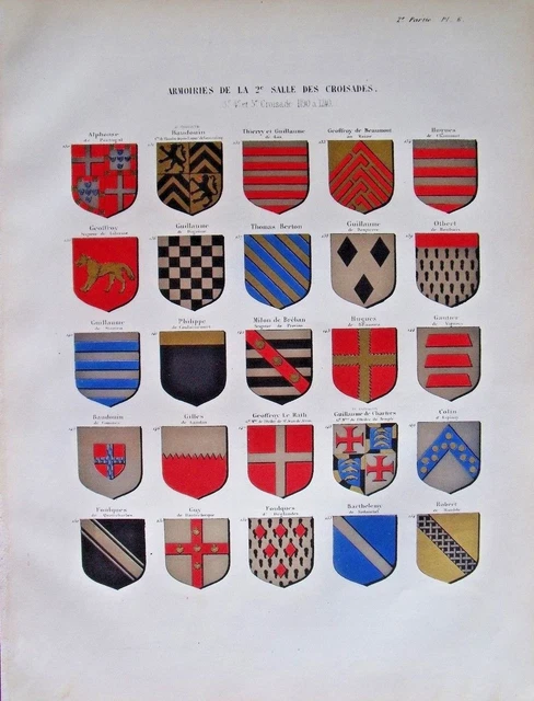 ARMOIRIES, BLASONS...3E, 4E et 5ème Croisade 1190 à 1240 ...Planche ...
