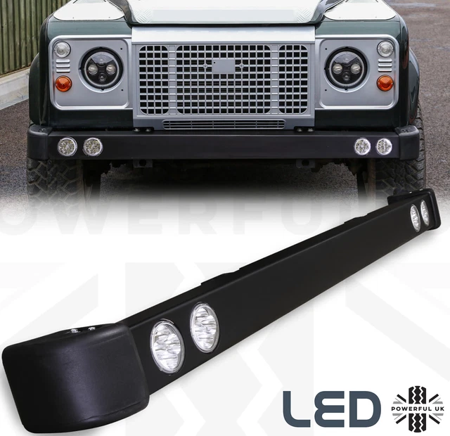 BLACK STEEL FRONT BUMPER with Round LED DRL for Land Rover Defender 90 ...