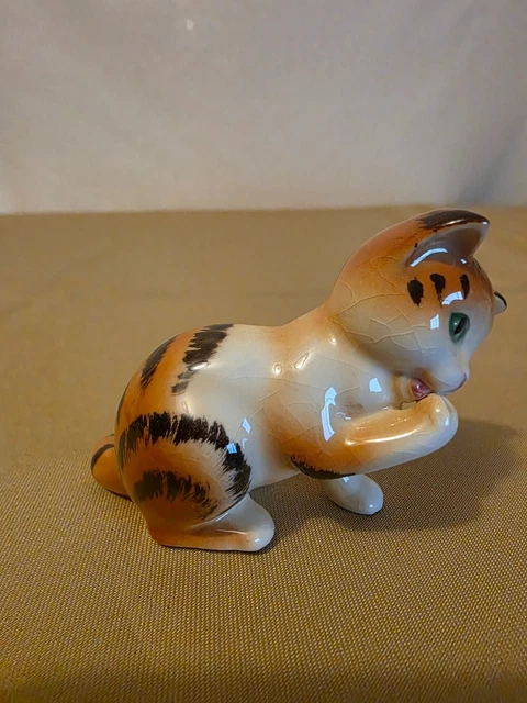 VINTAGE GOEBEL GREEN Eyes Calico Cat Figurine Sitting Up Orange Striped ...