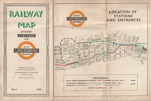 1939 NO.1. RAILWAY Map Sydney Suburban And City Underground Railway ...