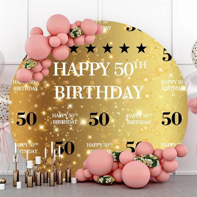 GOLD GLITTER 50TH Round Happy Birthday Party Backdrop $35.97 - PicClick AU