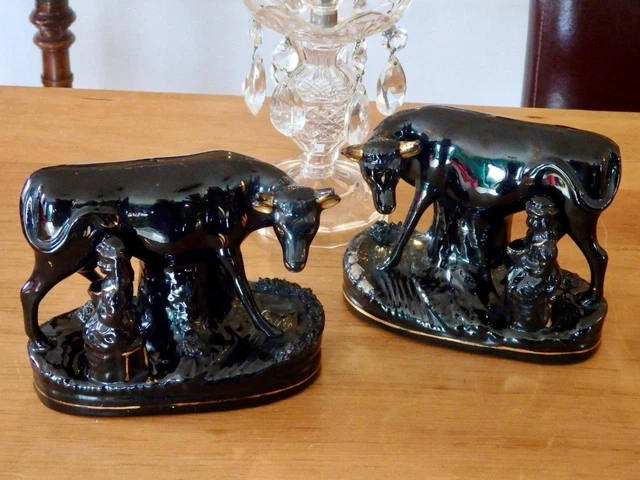 VERY RARE PAIR of ANTIQUE Staffordshire JACKFIELD REDWARE COW ...
