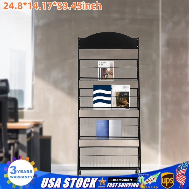 4-TIER METAL WHEELED Magazine Book Rack Newspaper Brochure Storage ...