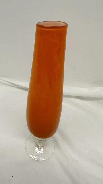 VINTAGE CASED GLASS -Orange Bud Vase White Interior 8" Tall MCM Style £ ...