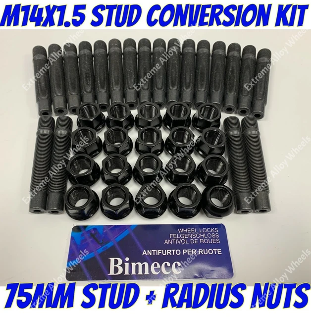 BLACK ALLOY WHEEL Conversion Studs + Nuts 75mm x 20 For Original ...