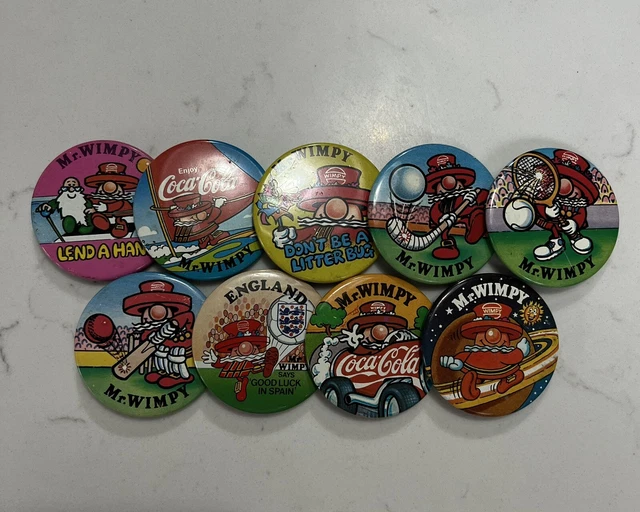 VINTAGE 1980S COLLECTABLE Mr Wimpy Pin Button Badges X 9 £10.79 ...