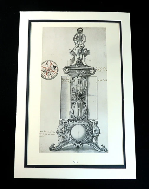 OLD MASTER HANS Holbein Drawing Astronomical clock RARE Antique Print ...