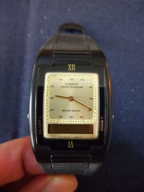 CASIO ALARM CHRONOGRAPH Water Resist 10bar Tonneau Wristwatches B0676 ...