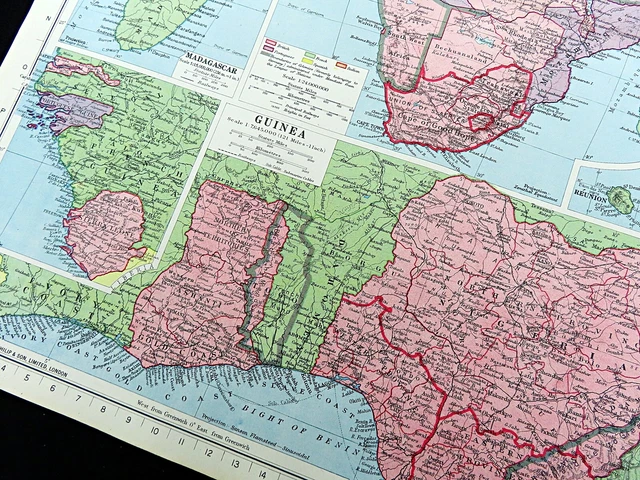 1945 WW2 MAP of Africa Guinea Madagascar Mauritius World War 2 ...