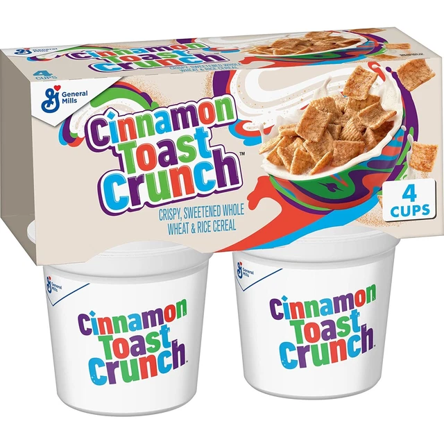 ORIGINAL CINNAMON TOAST Crunch Breakfast Cereal, 4 Pack 8 OZ Cereal Cup ...
