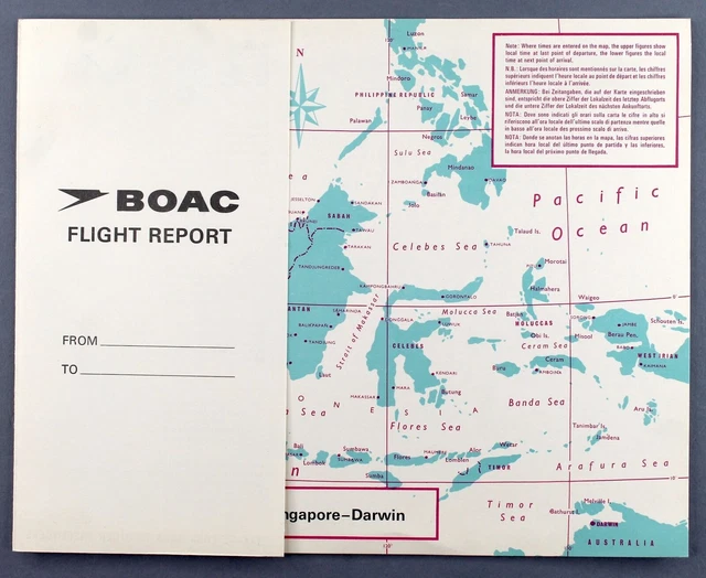 BOAC SINGAPORE - Darwin Flight Bulletin Position Report Airline Route ...