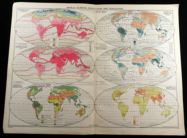 WW2 WORLD MAP Global Population Climate Vegetation Wartime War ...