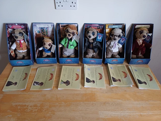 COMPARE THE MEERKAT Set of 6 Soft Toys with Tags, Certificates ...