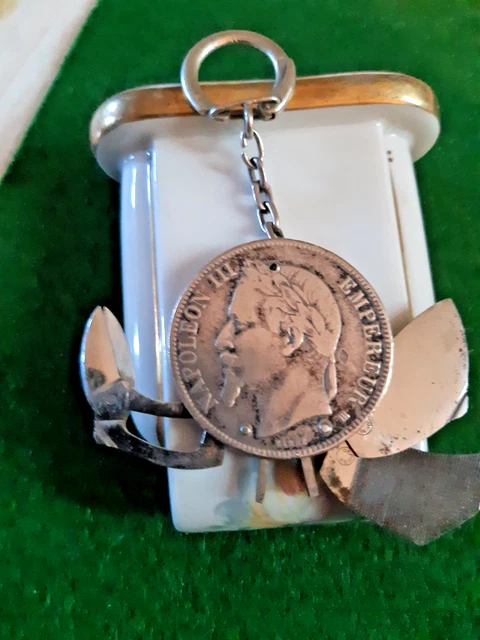 -ANCIEN ONGLIER ELOI PERNET PIECE 5 FRANCS NAPOLEON III ARGENT Poinç ...