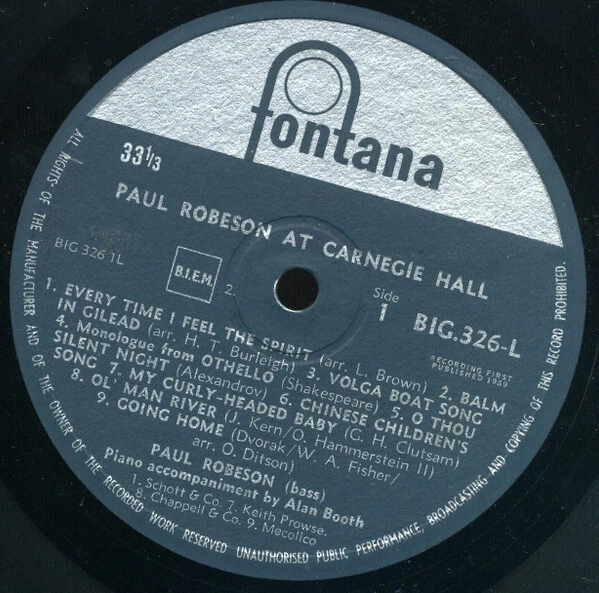 PAUL ROBESON - At Carnegie Hall (LP, album, mono, RE) EUR 25,30 ...