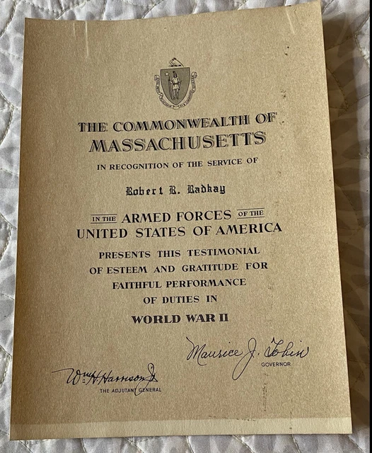 ROBERT RADKAY-MILITARY, ARMED Forces World War 2 Recognition Wm.H ...