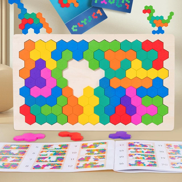 WOODEN PATTERN BLOCKS Set Geometric Shape Puzzle Kindergarten Classic ...