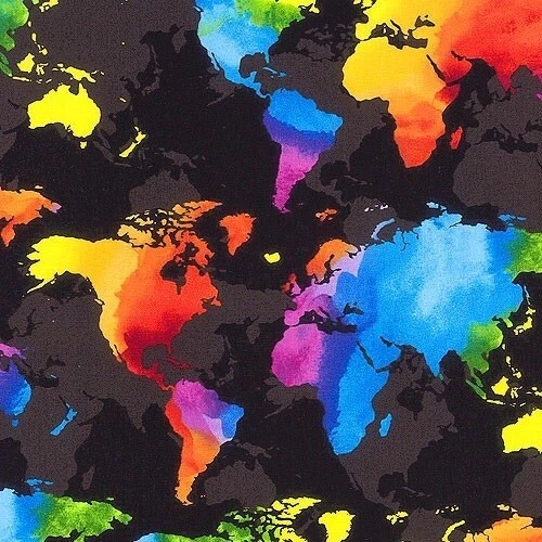 WILD WORLD - Technicolor Map - Black/Multi by Timeless Treasures cotton ...