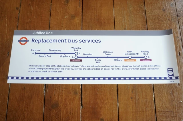 JUBILEE LINE BUS Interior Tube Underground Carriage Map Poster VGC £14. ...